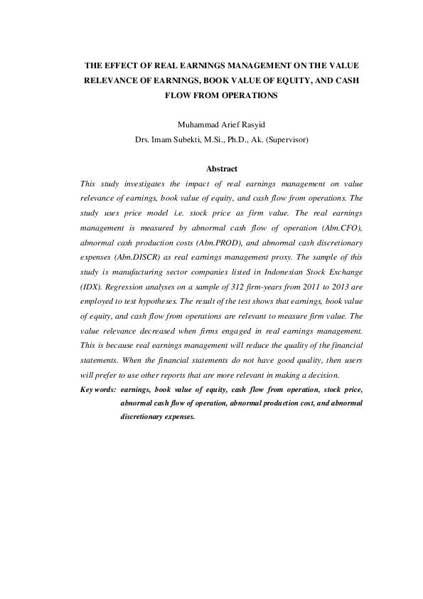(PDF) The Effect of Real Earnings Management on the Value Relevance of Earnings, Book Value of ...