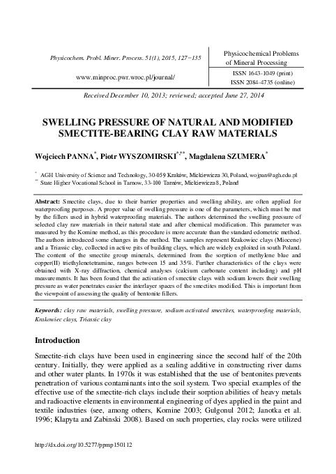 (PDF) Swelling pressure of natural and modified smectite-bearing clay ...