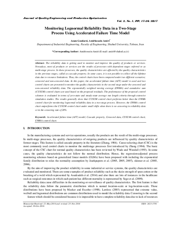 (PDF) Monitoring Lognormal Reliability Data in a Two-Stage Process Using Accelerated Failure ...