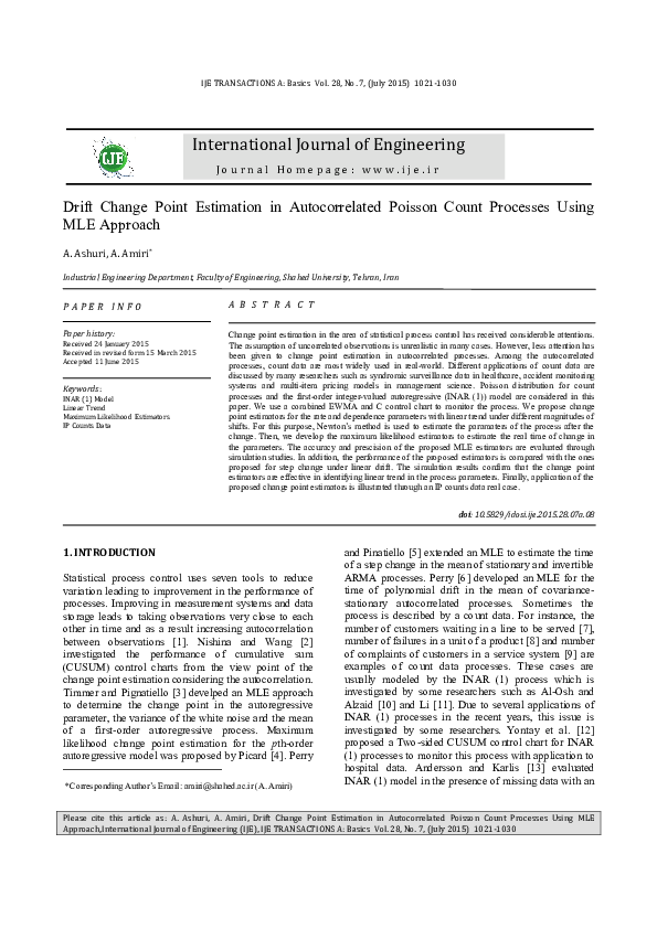 (PDF) Drift Change Point Estimation in Autocorrelated Poisson Count Processes Using MLE Approach