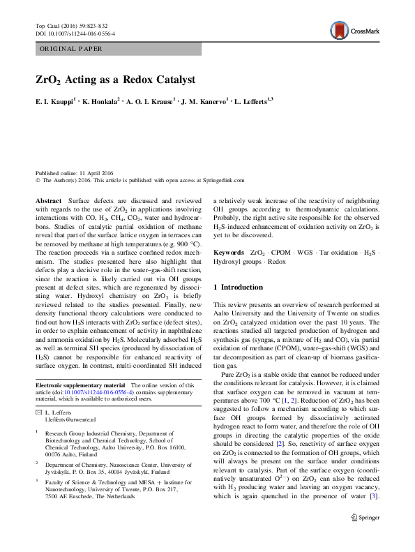 (PDF) ZrO2 Acting as a Redox Catalyst