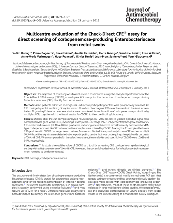 (PDF) Evaluation of Check-Direct CPE® Assay for CPE Detection