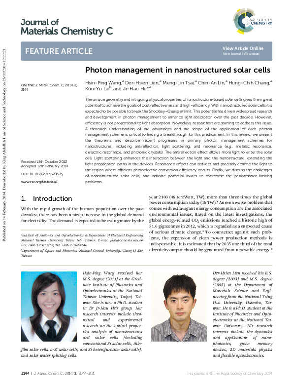 (PDF) Photon management in nanostructured solar cells