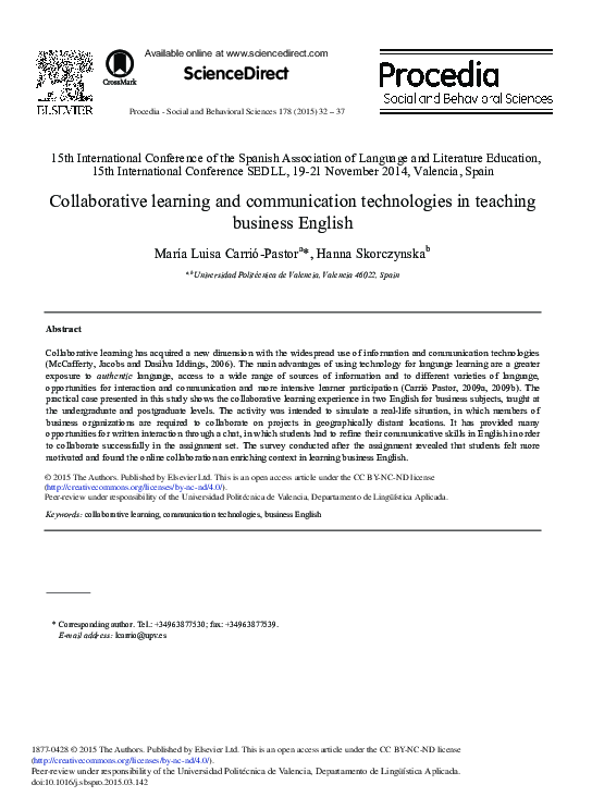 (PDF) Collaborative Learning and Communication Technologies in Teaching Business English