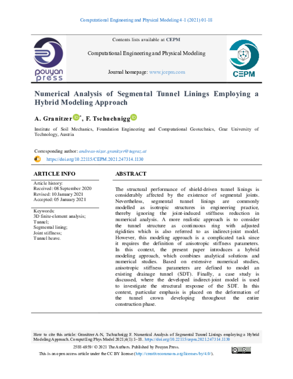 (PDF) Numerical Analysis of Segmental Tunnel Linings employing a Hybrid Modeling Approach