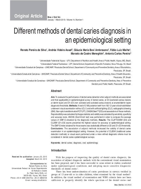 (PDF) Different methods of dental caries diagnosis in an ...