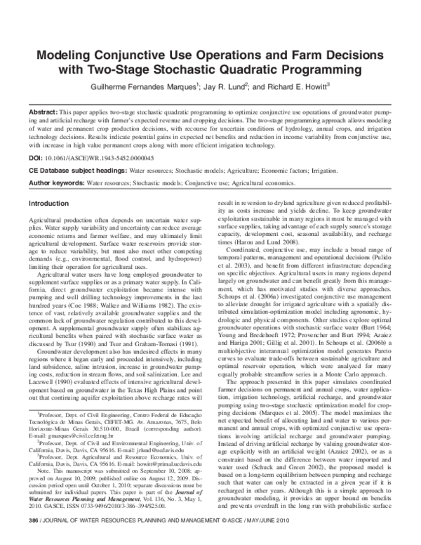 (PDF) Modeling Conjunctive Use Operations and Farm Decisions with Two-Stage Stochastic Quadratic ...