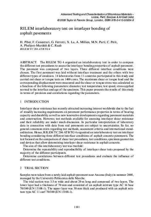 (PDF) RILEM interlaboratory test on interlayer bonding of asphalt pavements