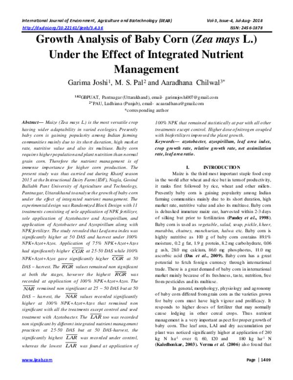 (PDF) Growth Analysis of Baby Corn (Zea mays L.) Under the Effect of ...