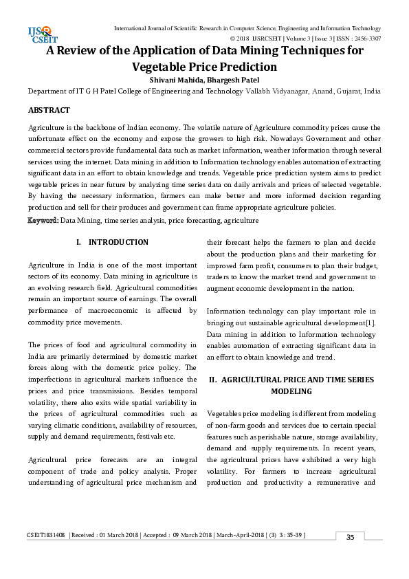(PDF) A Review of the Application of Data Mining Techniques for Vegetable Price Prediction