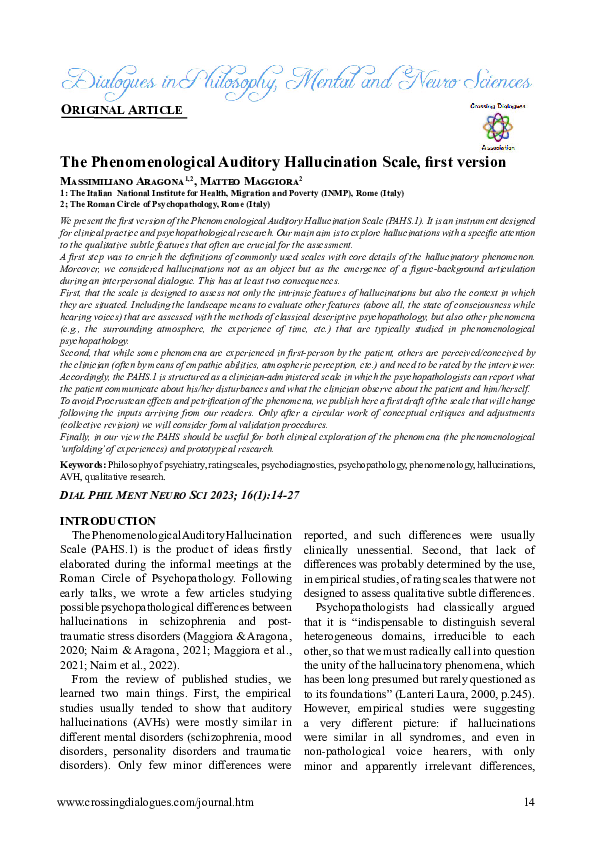 (PDF) The Phenomenological Auditory Hallucination Scale, first version