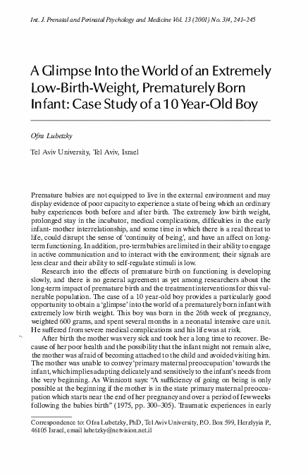 (PDF) A glimpse into the world of an extremely low-birth-weight ...