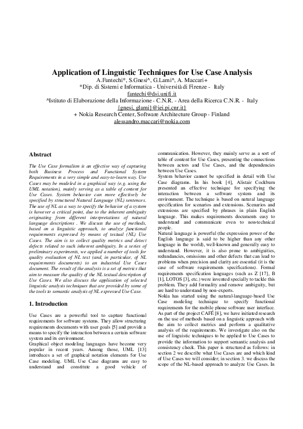 (PDF) Applications of linguistic techniques for use case analysis ...