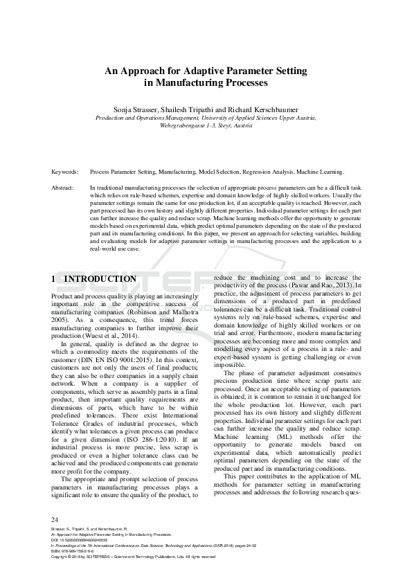 (PDF) An Approach for Adaptive Parameter Setting in Manufacturing Processes