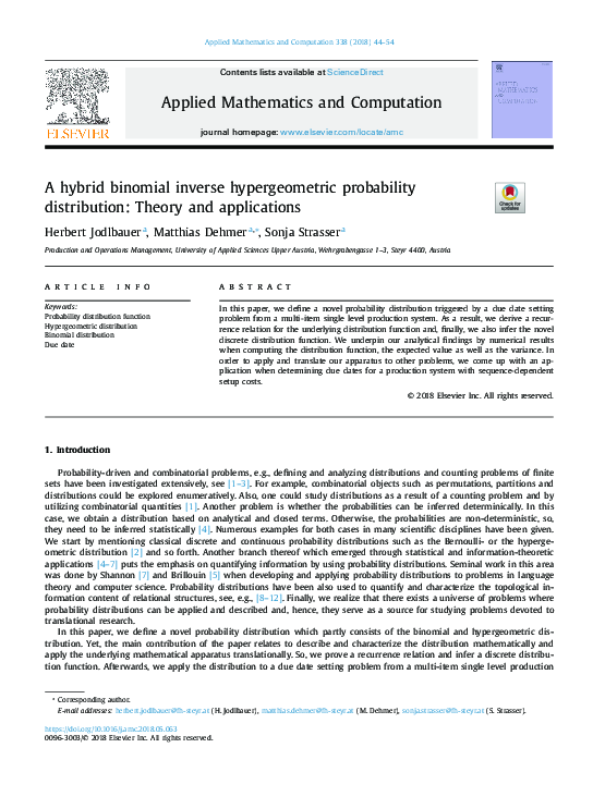 (PDF) A hybrid binomial inverse hypergeometric probability distribution ...