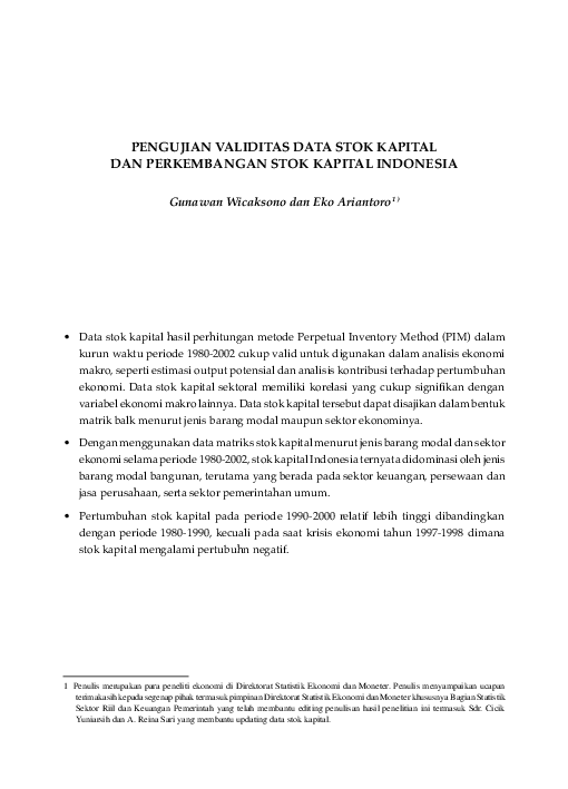(PDF) Pengujian Validitas Data Stok Kapital Dan Perkembangan Stok Kapital Indonesia