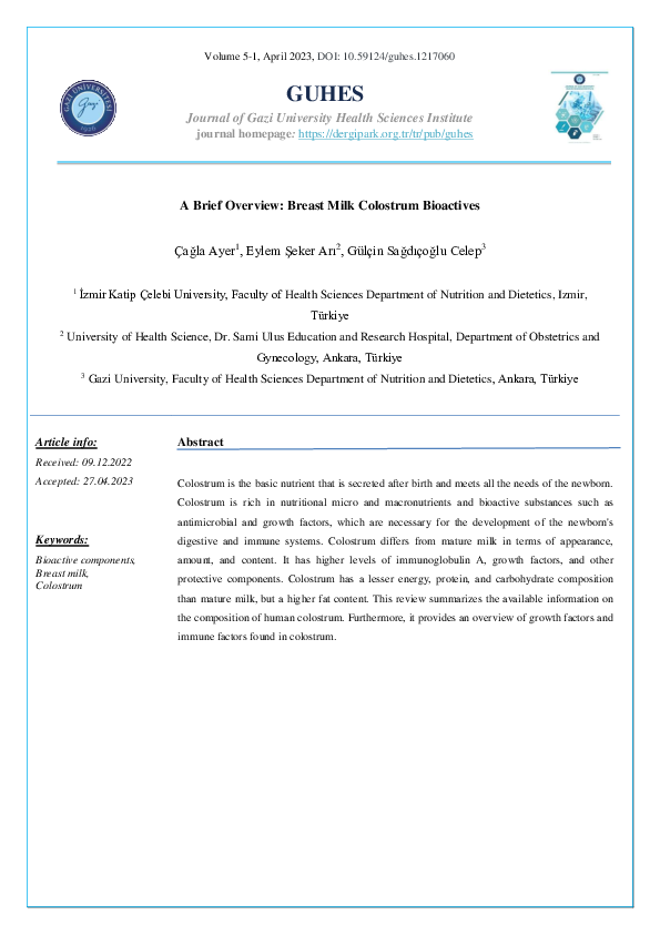 (PDF) A Brief Overview: Breast Milk Colostrum Bioactives