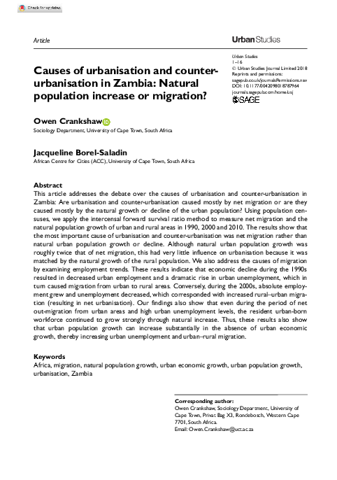 (PDF) Causes of urbanisation and counter-urbanisation in Zambia: Natural population increase or ...