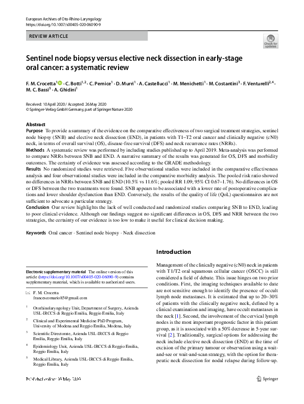 Pdf Sentinel Node Biopsy Versus Elective Neck Dissection Which Is 4383