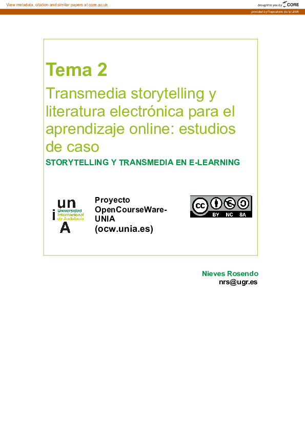 (PDF) Tema 2. Transmedia storytelling y literatura electrónica para el ...
