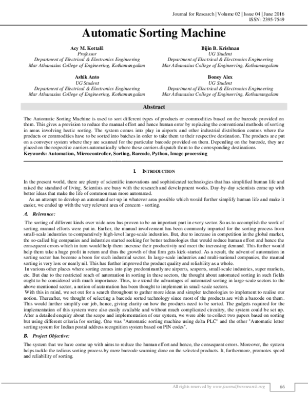 (PDF) Automatic Sorting Machine