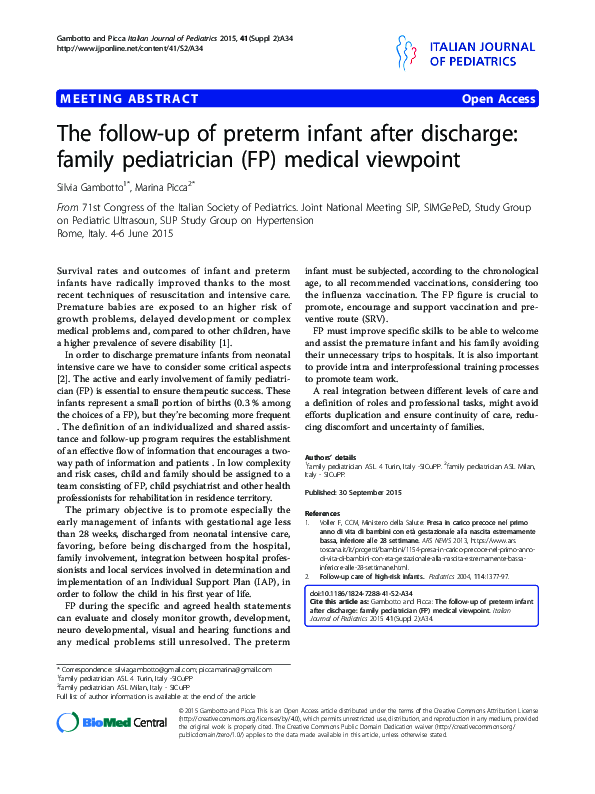(PDF) The follow-up of preterm infant after discharge: family ...