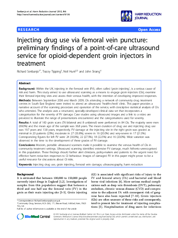 (PDF) Injecting drug use via femoral vein puncture: preliminary ...