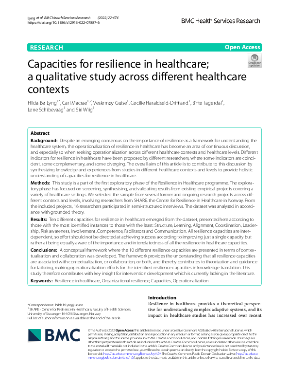 (PDF) Capacities for resilience in healthcare; a qualitative study ...