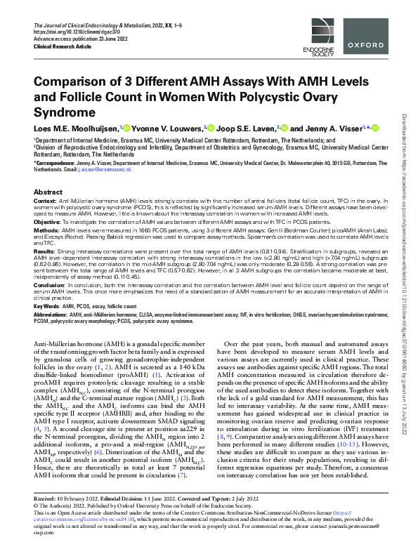 (PDF) Comparison of 3 Different AMH Assays With AMH Levels and Follicle ...