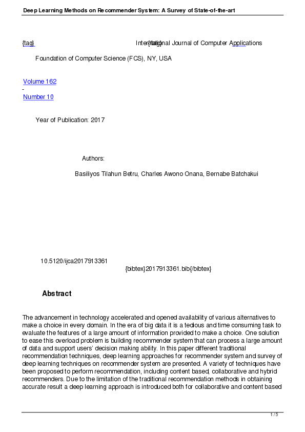 (PDF) Deep Learning Methods on Recommender System: A Survey of State-of-the-art