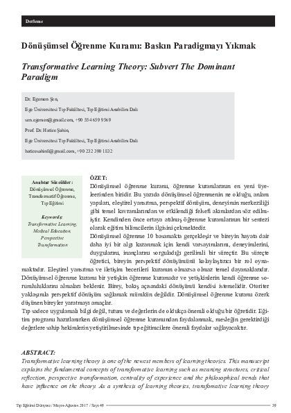 (PDF) Transformative Learning Theory: Subvert The Dominant Paradigm