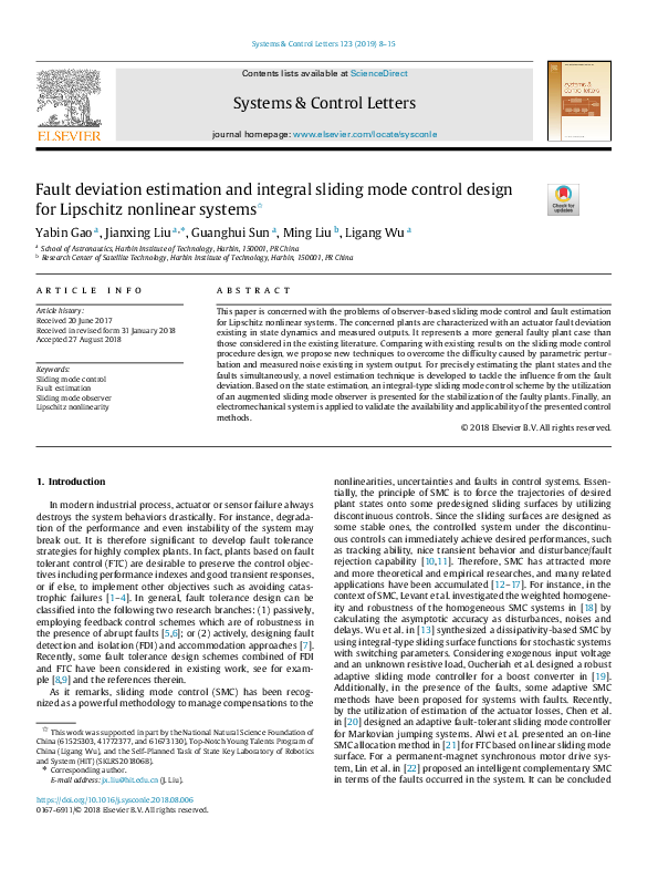Pdf Fault Deviation Estimation And Integral Sliding Mode Control