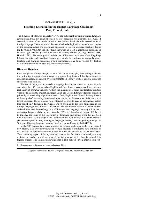 (PDF) Teaching Literature in the English Language Classroom