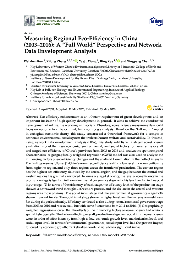 (PDF) Measuring Regional Eco-Efficiency in China (2003–2016): A “Full ...