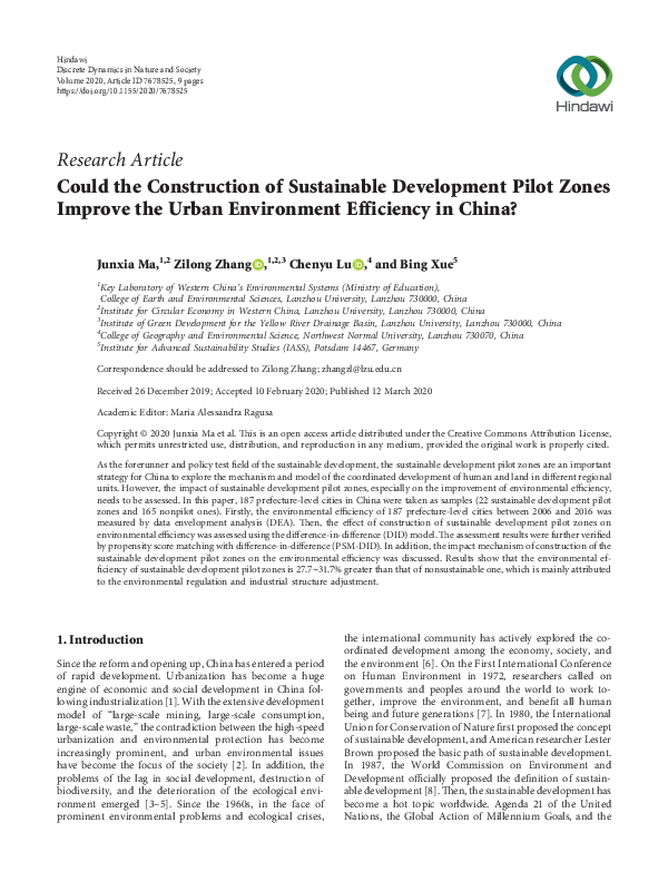 (PDF) Could the Construction of Sustainable Development Pilot Zones ...