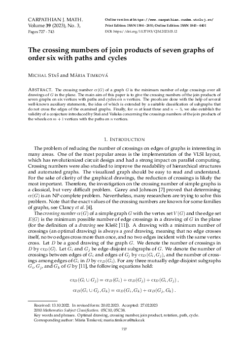 (PDF) The crossing numbers of join products of seven graphs of order six with paths and cycles
