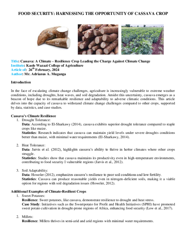 (PDF) CASSAVA: A CLIMATE - RESILIENCE CROP LEADING THE CHARGE AGAINST ...