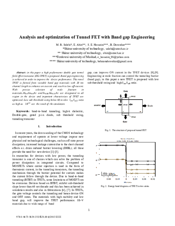 Pdf Analysis And Optimization Of Tunnel Fet With Band Gap Engineering