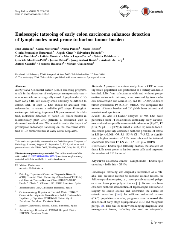 (PDF) Endoscopic tattooing of early colon carcinoma enhances detection ...