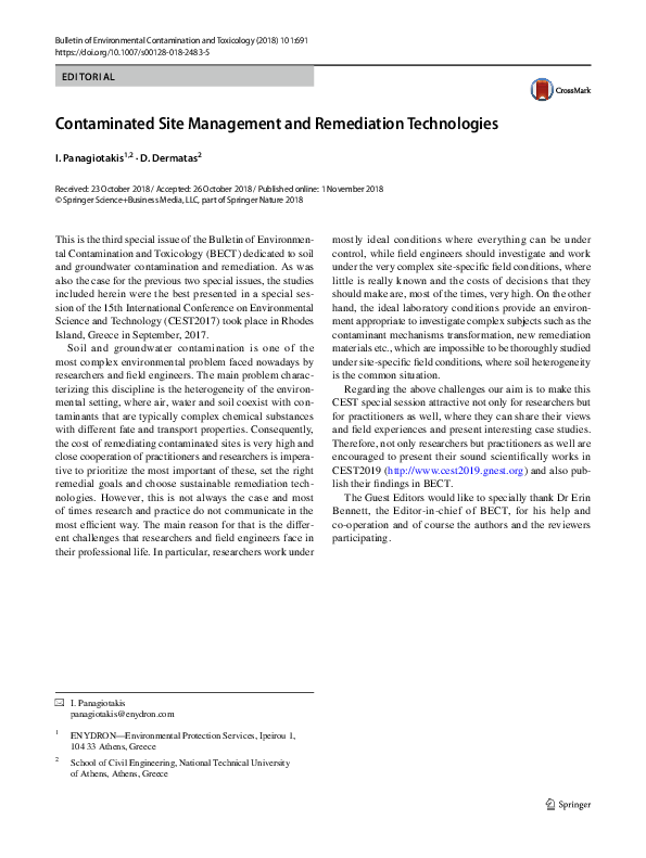 (PDF) Contaminated Site Management and Remediation Technologies