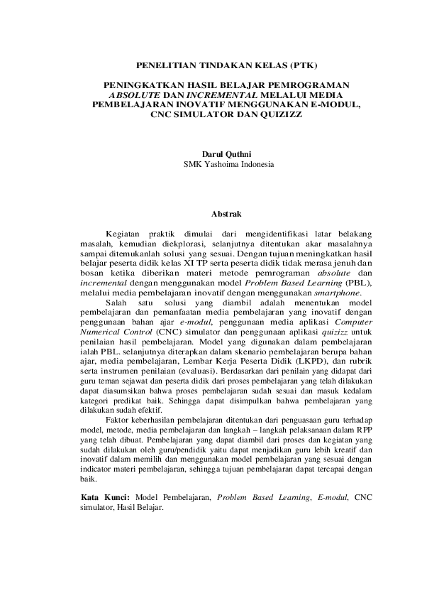 (PDF) PENELITIAN TINDAKAN KELAS (PTK) PENINGKATKAN HASIL BELAJAR ...
