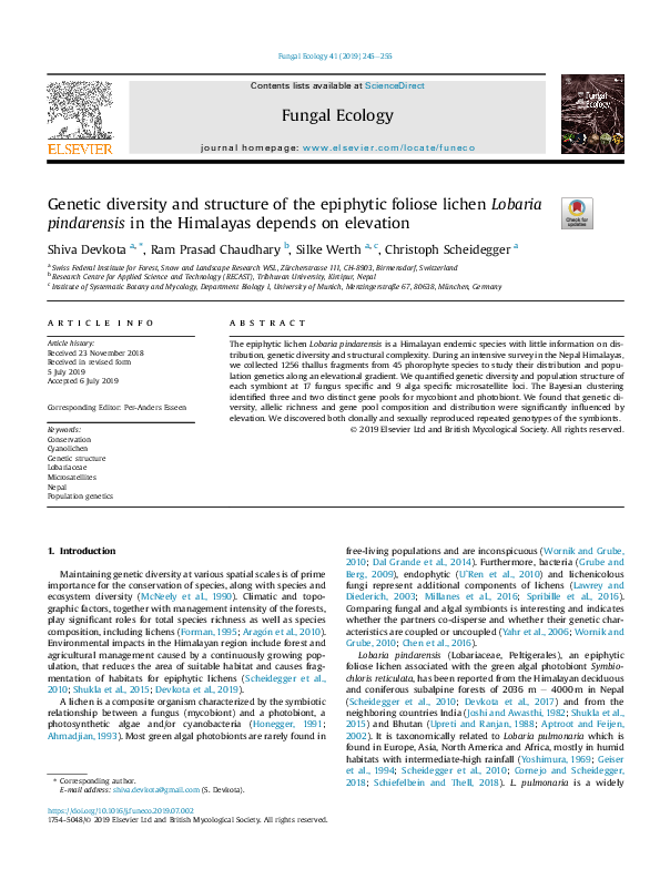 (PDF) Genetic diversity and structure of the epiphytic foliose lichen ...