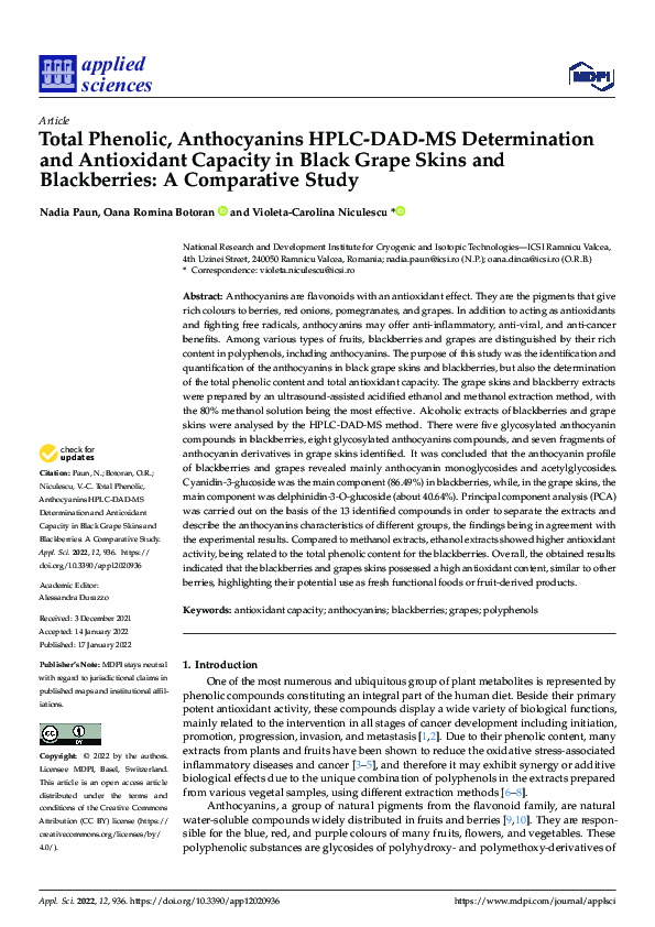 (PDF) Total Phenolic, Anthocyanins HPLC-DAD-MS Determination and Antioxidant Capacity in Black ...