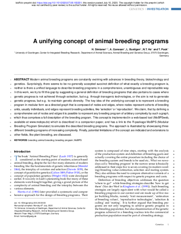 (PDF) A unifying concept of animal breeding programs