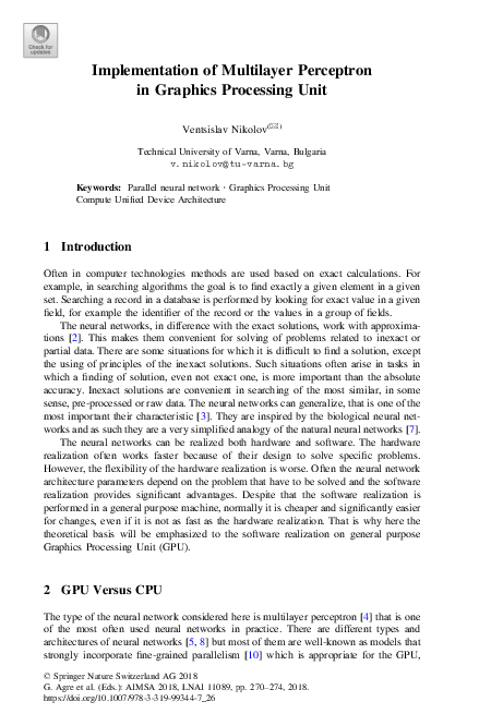 (PDF) Implementation of Multilayer Perceptron in Graphics Processing Unit