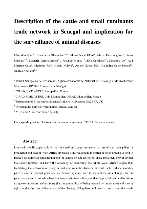 (PDF) Description of the cattle and small ruminants trade network in ...