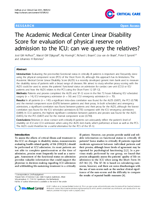 (PDF) The Academic Medical Center Linear Disability Score for ...