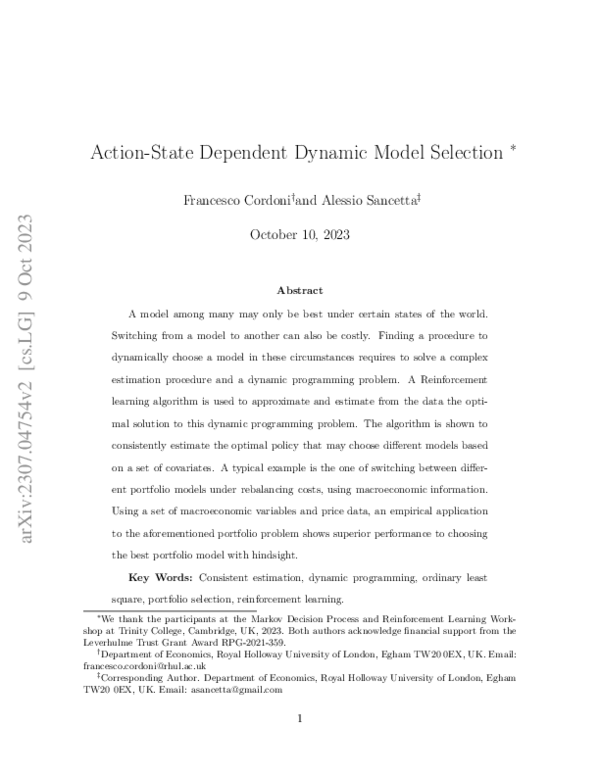 (PDF) Action-State Dependent Dynamic Model Selection