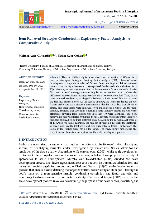 (PDF) Item Removal Strategies Conducted in Exploratory Factor Analysis: A Comparative Study