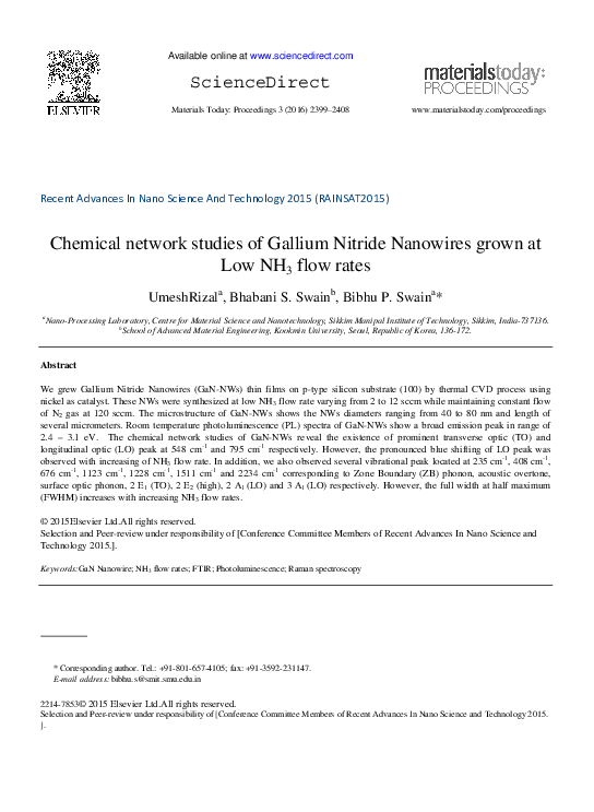 (PDF) Chemical network studies of Gallium Nitride Nanowires grown at ...